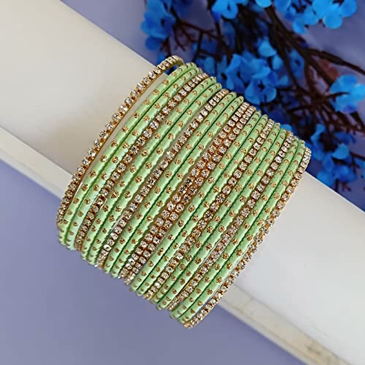 Efulgenz Indian Bangles for Women Indian Traditional Bangles Indian Bangle Set Rhinestone CZ Plain Metal Bracelet Bangle Jewelry for Women