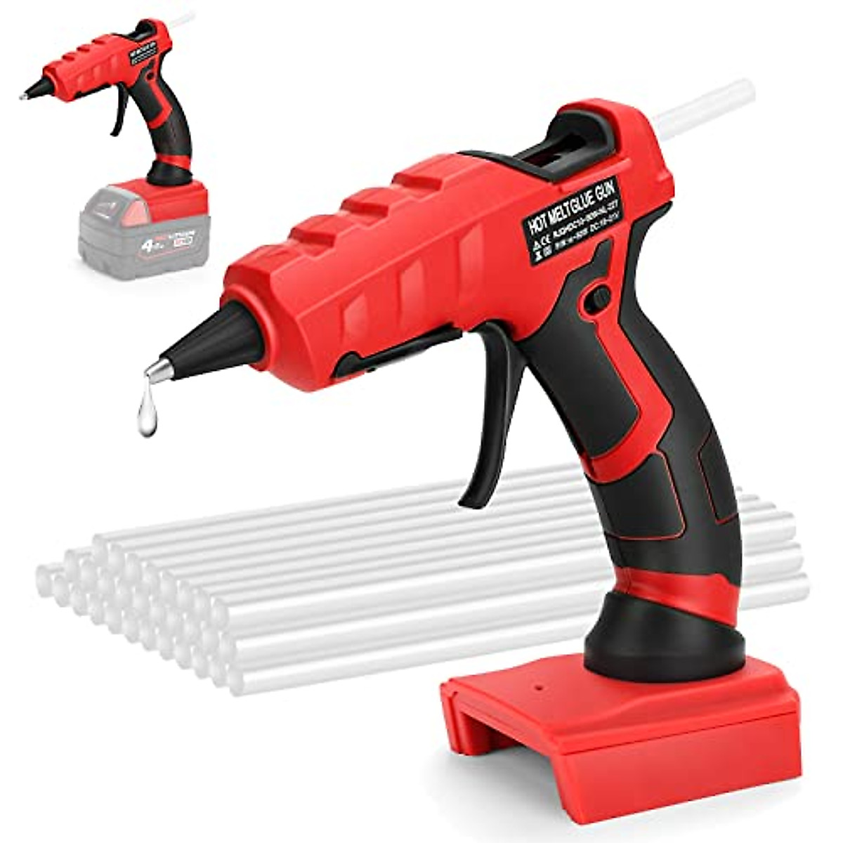 Mtiolhig Cordless Hot Glue Gun for Milwaukee m18 Battery, Handheld Electric Power Battery Operated WirelessHot Glue Gun Cordless Kit with 30pcs 0.27'' Mini Glue Sticks for Crafts (Battery NOT Include)