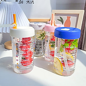 JZSMY Transparent Grass Water Bottle with Straw, 500ml Flower Tea Cup Milk Juice Cute Water Bottle Glass Water Bottles Portable Water Cup Creative Handy Cup Kawaii Bottles (Pink)