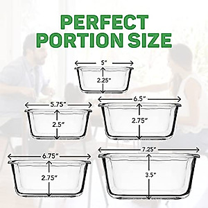 Glass Food Storage Containers 10 Pc, Airtight Glass Storage Containers with Lids, Glass Lunch Bento Boxes, Leak Proof BPA Free Large Glass Containers (5 lids, 5 Containers) Glass Containers with Lids