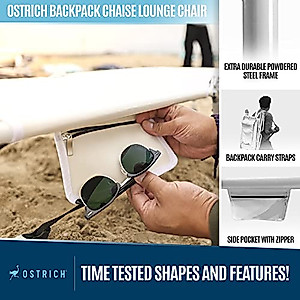 Ostrich Outdoor Folding Adjustable Recliner Chaise Lounge Chair for Beaches, Lakes, and Backyard Pools with Backpack Carrying Straps & Storage Bag
