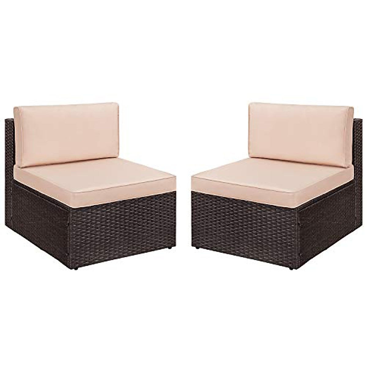 Devoko 2 Pieces Patio Furniture Sets All-Weather Outdoor Sectional Armless Sofa (Beige)