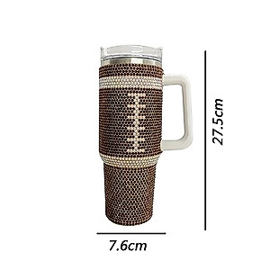 MYHOBBY Crystal 40 Oz Tumbler with Handle,Football Stainless Steel Water Bottle Double Wall Insulated Travel Mug,Good Gift For Ball Game Lover,Brown