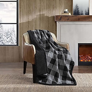 Eddie Bauer - Blanket, Super Soft Reversible Sherpa & Brushed Fleece Bedding, Throw Blankets for Couch, Ideal for Lounging (Cabin Plaid Grey)