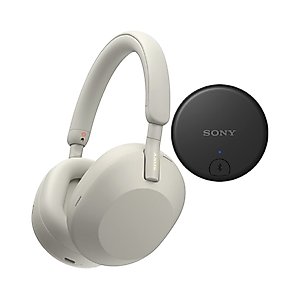 Sony WH-1000XM5 Wireless Noise Canceling Over-Ear Headphones (Silver) WLA-NS7 Wireless TV Adapter Bundle - (SNWH1000XM5S WLA-NS7) - (2 Items) (Renewed)