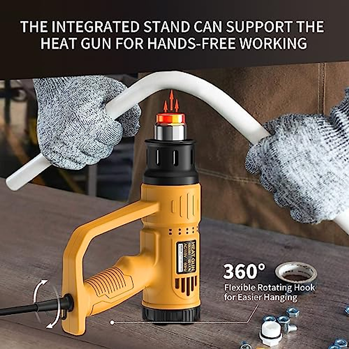 Heat Gun, TGK® HG5100 Dual Temperature Hot air Gun, High And Low Temperature Settings 1112℉/662℉ with Overload Protection, 4 Nozzle Attachments for Crafts, Shrink Wrapping/Tubing/PVC, Paint Removing