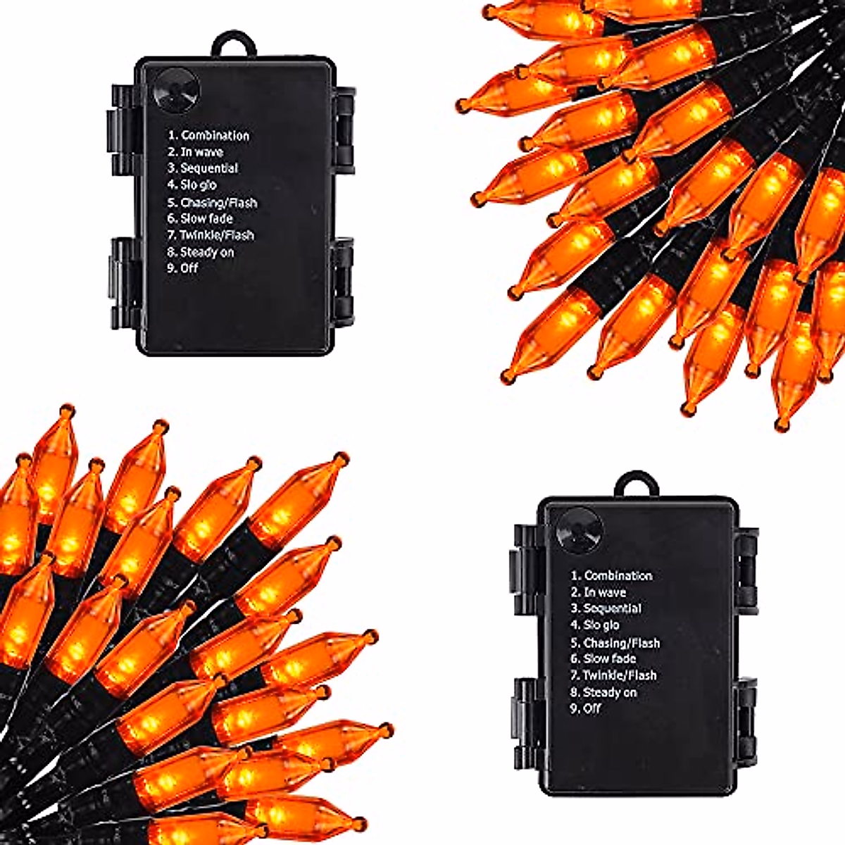 FUNPENY Halloween 50 LED Clear Mini String Lights, 16 FT Battery Operated Waterproof Fairy Lights with 8 Lighting Modes, Halloween Decorations for Indoor Outdoor Garden Party Decor (Orange,2 Pack)