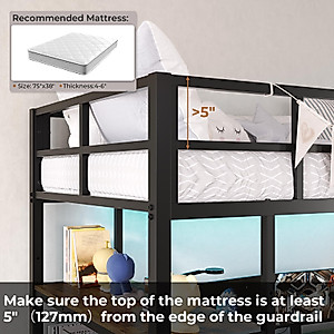 DICTAC Twin Metal Loft Bed with L-Shaped Desk, LED Lights,Charging Station LED Loft Bed Frame Twin Size with 3 Storage Shelves and 3 Fabric Drawers, Safety Guard & Ladder, No Box Spring Needed, Black