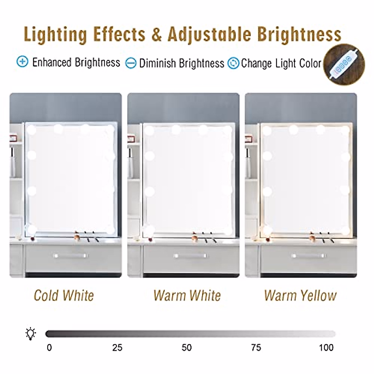 Makeup Vanity Set with Lights and Mirror Vanity Dressing Table with Drawers and Stool Shelves Makeup Vanity Desk for Bedroom Furniture for Girls Women