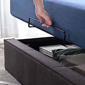 ZINUS Finley Upholstered Platform Bed Frame with Lifting Storage / Hydraulic Lifting Under Bed Storage / No Box Spring Needed / Easy Assembly, Queen