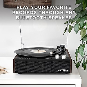 Victrola Eastwood 3-Speed Bluetooth Turntable with Built-in Speakers and Dust Cover | Upgraded Turntable Audio Sound | Espresso (VTA-72-ESP)