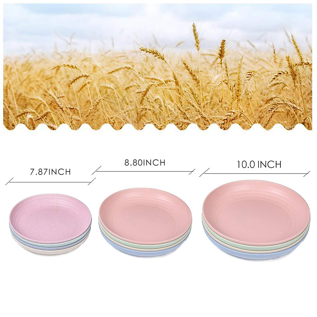 shopwithgreen Wheat Plastic Reusable Dinner Plates, Camping Outdoor Plates Sets, for Kitchen, Dorm Room, Microwave Dishwasher Safe, Unbreakable and Lightweight, 10 Inch, 4 PCS