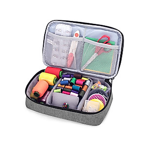 Luxja Sewing Accessories Organizer, Double-Layer Sewing Supplies Organizer for Needles, Scissors, Measuring Tape, Thread and Other Sewing Tools (NO Accessories Included), Gray