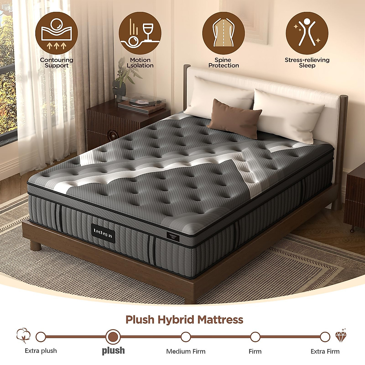 Lechepussleep King Mattress,Lechepus 14Inch Soft Memory Foam Hybrid Mattress in Box,Plush Feel King Size Mattress with Supportive Pocket Coil for Back Pain Relief,Motion Isolation, None of Fiberglass