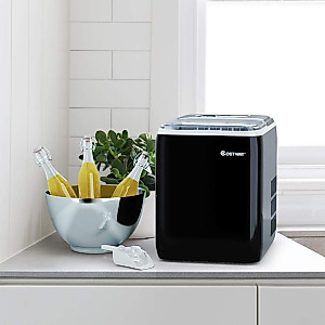 COSTWAY Ice Maker Countertop with Self-Clean Function, Make 44 Lbs Ice in 24 Hours, Ice Cubes Ready in 8.5 Mins, Ideal for Bar Home and Office, Portable Ice Machine with Ice Scoop and Basket, Black