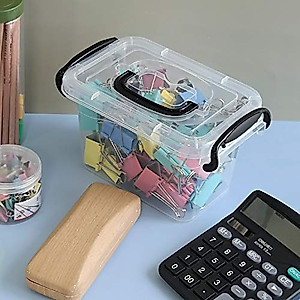 Idotry 6-Pack Mini Plastic Storage Latch Box, 1.5 L Clear Containers with Lids, F