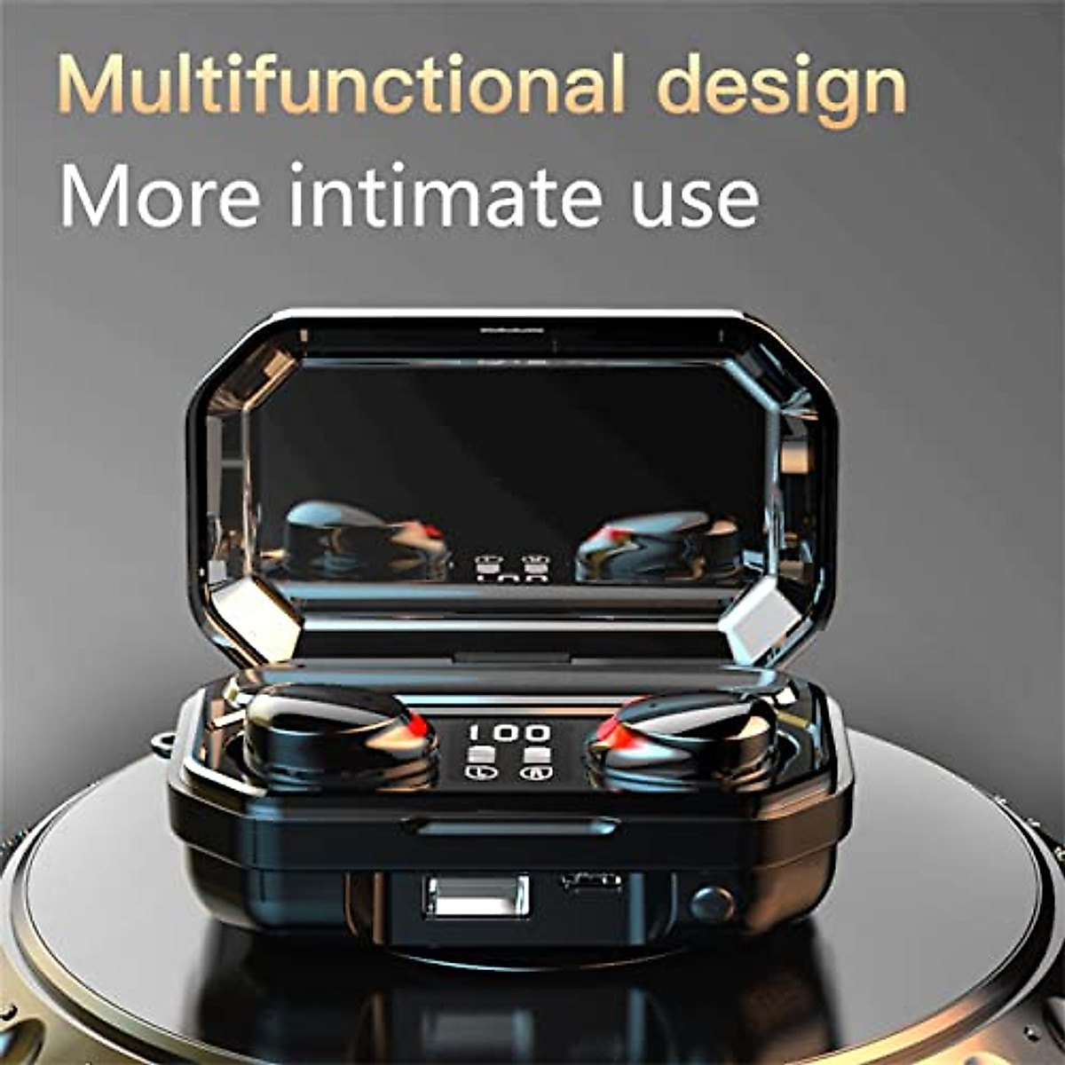 Bluetooth Headphones 5.1 Wireless Digital Motion 9D Stereo with Charging Case Waterproof One Button Control Noise Cancellin in Ear Sports Headset Microphone LCD Display