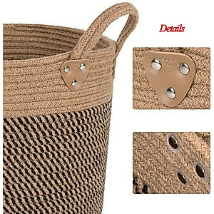 Douup Cotton Hemp Rope Basket Storage with Handles, Woven Laundry Basket, Natural Cotton Woven Storage Basket for Diapers, Nursery, Toys, Towels (13.7Inchx 11.8Inch),Brown