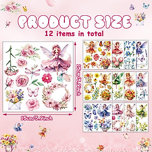gisgfim 12 Sheets Rub on Transfers for Crafts and Furniture Fairy Rub on Transfers Stickers Fairy Flower Rub on Decals Decor for Spring Home Office Paper Wood DIY Craft, 5.9 x 5.9 Inch