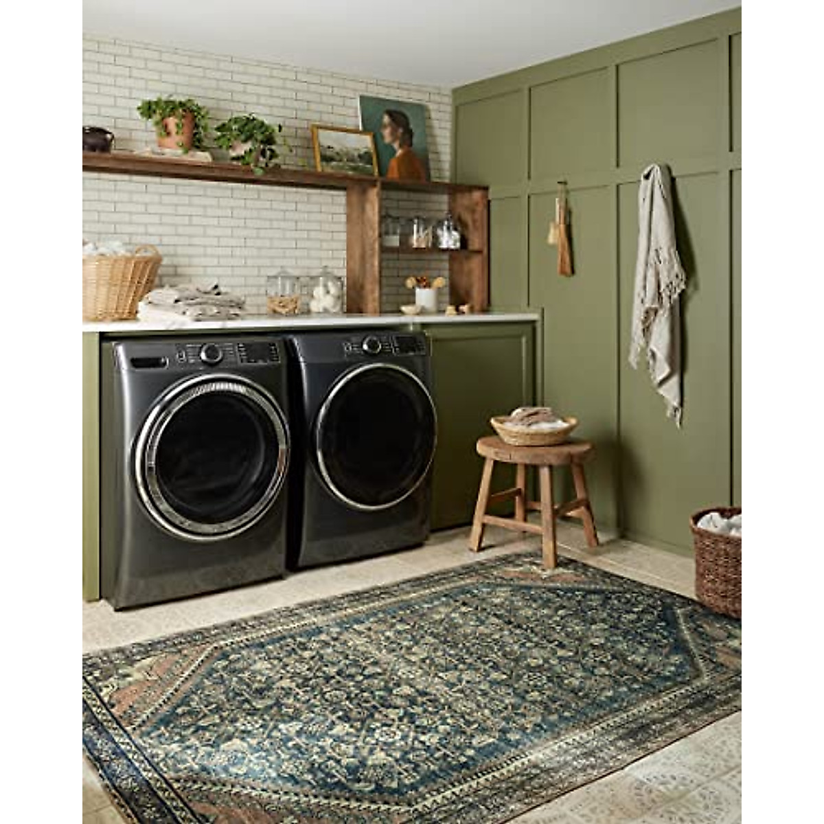 Magnolia Home by Joanna Gaines x Loloi Banks Collection BAN-02 Machine Washable Denim / Clay 2'-6" x 7'-6" Runner Rug