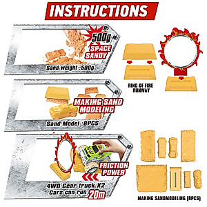 Big Wheel Monster Truck Stunt Stadium Playset with DIY Puzzle Construction Playmat, 2 Friction Monster Trucks, and Play Dirt (38 Pcs)