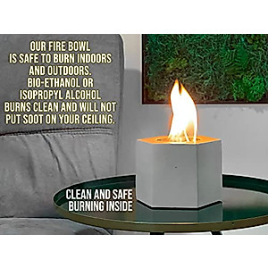 Tabletop Fire Pit Concrete, Rubbing Alcohol Indoor Fire Bowl, Mini Fireplace Outdoor Decor Portable Table Top Chiminea Meditation Isopropyl (Hexagon)