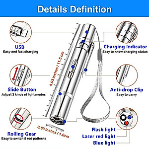 Cat Laser Toy, Laser Pointer Interactive Cat Toy for Indoor Cats Dogs, Red Light Lazer Pointer 7 Adjustable Patterns, Long Range 3 Modes USB Rechargeable Pet Kitten Laser Toy Teaching/Presentation Pen