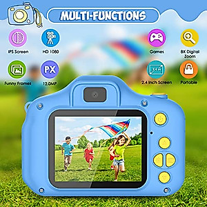 Desuccus Kids Camera Toddler Toys Christmas Birthday Gifts for Boys and Girls Kids Toys 3-9 Year Old HD Video Digital Video Camera for Toddler 5 Puzzle Games with 32GB SD Card (Blue)