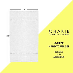 Chakir Turkish Linens | Hotel & Spa Quality 100% Cotton Premium Turkish Towels | Soft & Absorbent (6-Piece Hand Towels, White)