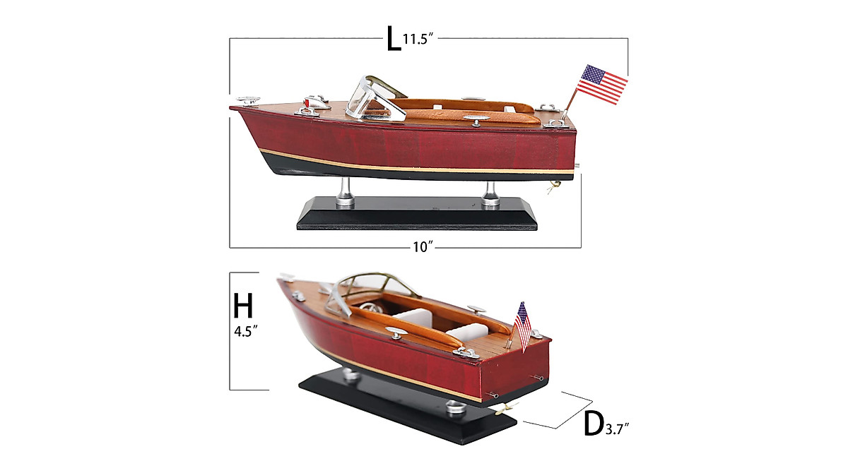 NAUTIMALL 10" Burgundy Speedboat Model - Nautical Décor