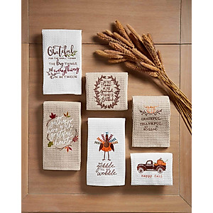 Mud Pie Thanksgiving Waffle Towel (Happy Fall), 25" x 16" (41500119H)