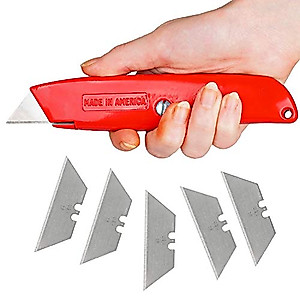 CANOPUS Utility Knife Blades Dispenser with Retractable Utility Knife, Heavy Duty Single Edge Sharp Razor Blades, Made in USA, Pack of 100