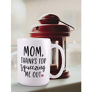 BLUE RIBBON Mothers Day Gifts, Coffee Mug, MOM Thanks For Squeezing Me Out, Funny Coffee Mug in Decorative Gift Box with Foam, Gifts for Moms, 15 oz
