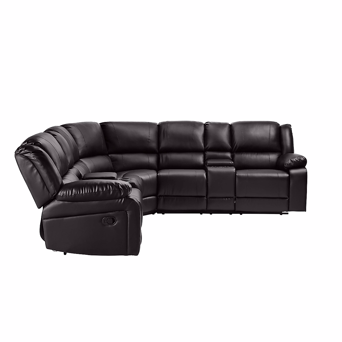 EMKK Home Power L-Shape Sectional Sofa Reclining, Modern Upholstered PU Leather Extra Wide Lounge Couch with Consoles,4 Cup Holders and Storage,Fabric Sofá for Living Room Apartment, b-Black Large