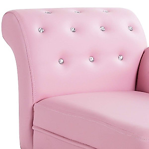 Costzon Kids Couch, 2 in 1 Princess Double Seat Children's Sofa w/PU Leather Surface, Toddler Armrest Chair for Kids Room, Soft Kids Sofa Couch Toy Baby Boys Girls 3-5 Old Birthday