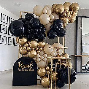 Black Gold White Sand Balloon Garland Arch Kit 133Pcs Gold Chrome Metallic Sand White Beige Boho Latex Balloons for Birthday Wedding 2023 New Year Party Decoration