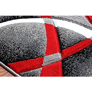 Masada Rugs, Sophia Collection Hand Carved Area Rug Modern Contemporary Red White Grey Black (8 Feet X 8 Feet) Round