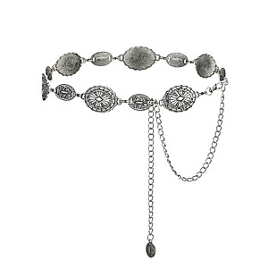 TOPACC Western Metal Oval Concho Chain Belt for Women Silver Cowgirl Belt for Dresses Jeans Country Concert Outfit