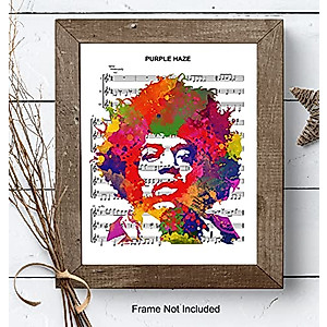 Jimi Hendrix 8x10 Poster, Wall Art, Home Decoration - Graffiti Pop Art Decor for Apartment, Music Studio - Urban Street Art Style Purple Haze Sheet Music Picture Print - Gift for Guitarist, Musician