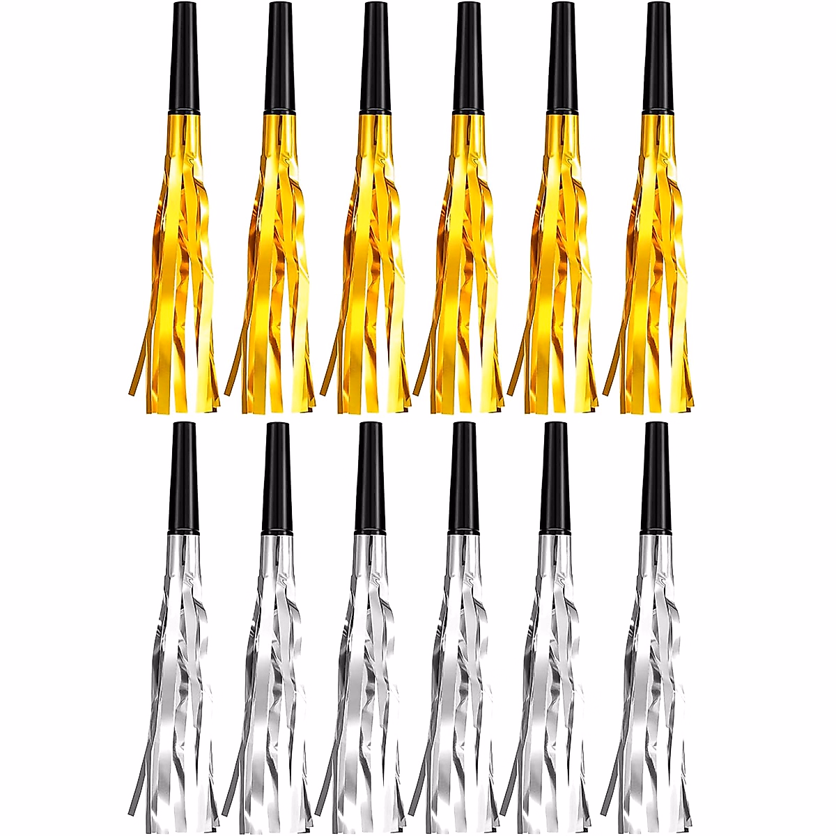 Uniticber 12 Pieces Gold Silver Noise Makers Glitter Noise Makers Metallic Fringed Party Blowers for Adults Birthday Graduation Sporting Events New Years Eve Party Supplies 2025