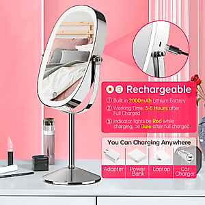 LOVESPEJO 9''Lighted Makeup Mirror with Magnification, 1X/7X Magnifying Mirror, Rechargeable Double Sided Oval LED Makeup Mirror, 3 Colors Dimmable Lighted Makeup Mirror，360° Rotation Cosmetic Mirror