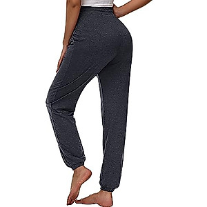 Ficerd 3 Pcs Women's Joggers Pants Casual Soft Sweatpants Lounge Pants High Waisted Athletic Joggers with Pockets (Black, Dark Gray, Pink,Small)