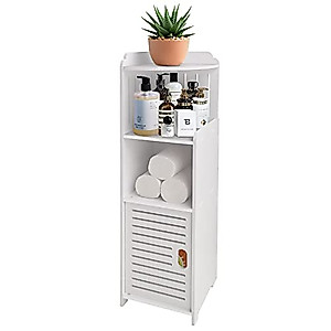 SENYAN Bathroom Storage Cabinet, Waterproof Freestanding Floor Cabinet Organizer with Doors and Shelves for Bedroom, Living Room, Kitchen,Entryway, Home Office, White