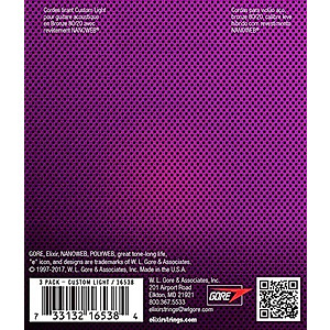 Elixir Strings, Acoustic Guitar Strings, 80/20 Bronze with NANOWEB Coating, Longest-Lasting Bright and Focused Tone with Comfortable Feel, 6 String Set, 3 Pack, Custom Light 11-52