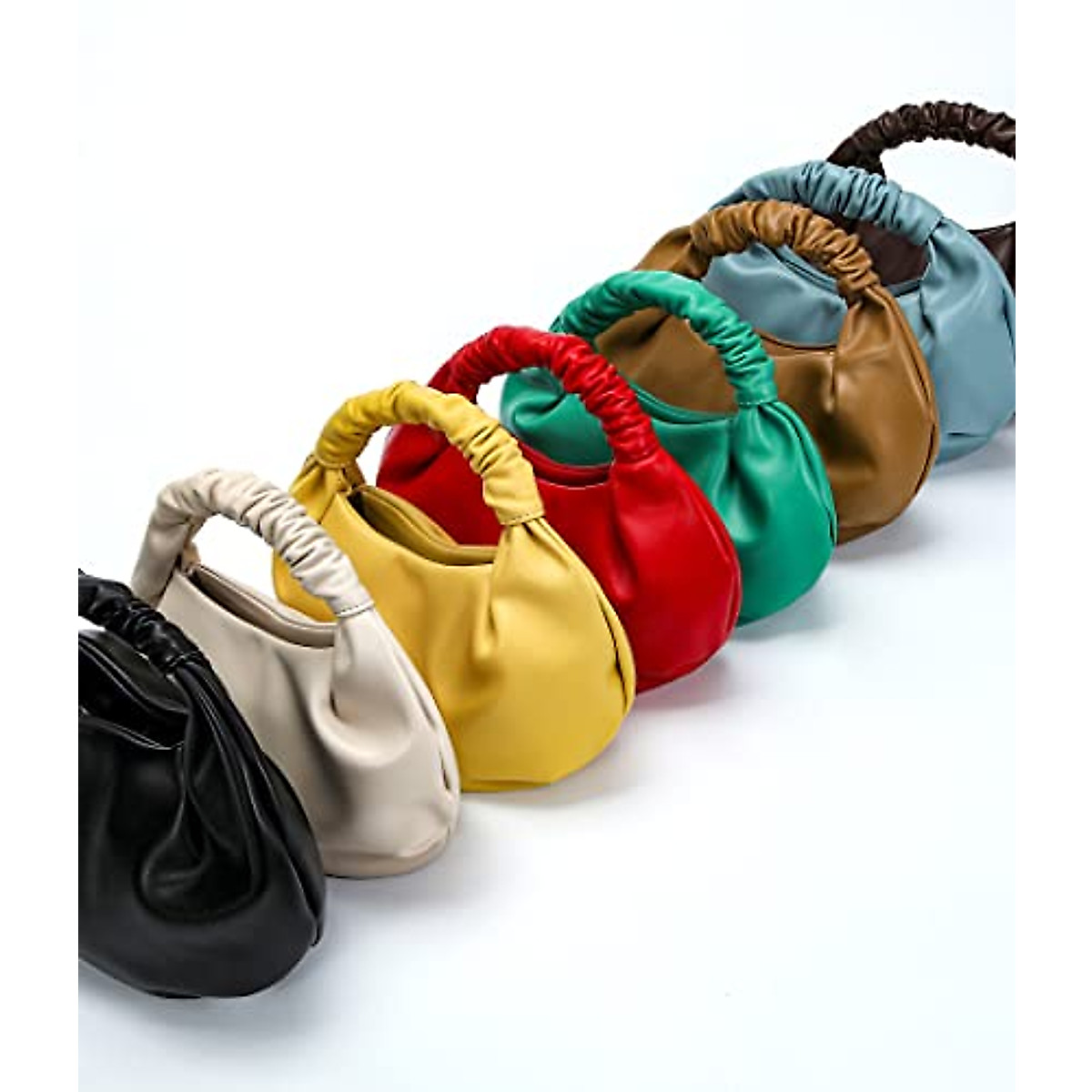 Pettata Chic Top Handle Bag for Women Small Ruched Hobo Handbag Beige Soft Faux Leather Tote Bags Purse