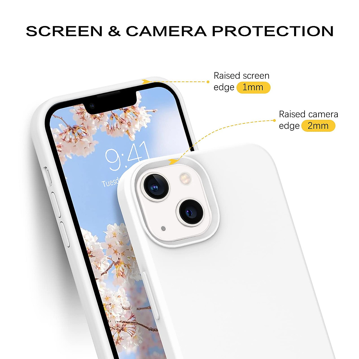VENINGO iPhone 13 Case, Phone Case iPhone 13,Slim Fit Liquid Silicone Soft Gel Rubber Lightweight Microfiber Lining Shockproof Anti-Scratch Protective Phone Cover for iPhone 13 6.1'' 2021, White