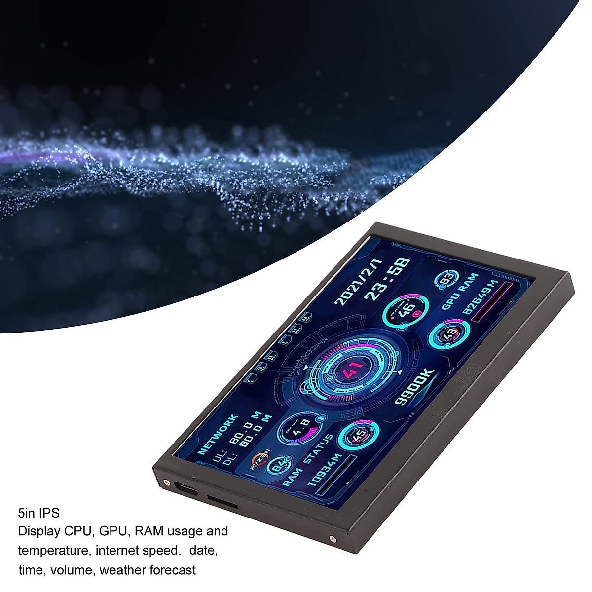 5 inch IPS Computer Monitor,PC Temperature Display,PC Sensor Panel Display Type-C Sub Screen for PC CPU Usage and Temperature, Internet Speed, Date, Time, Volume, Weather