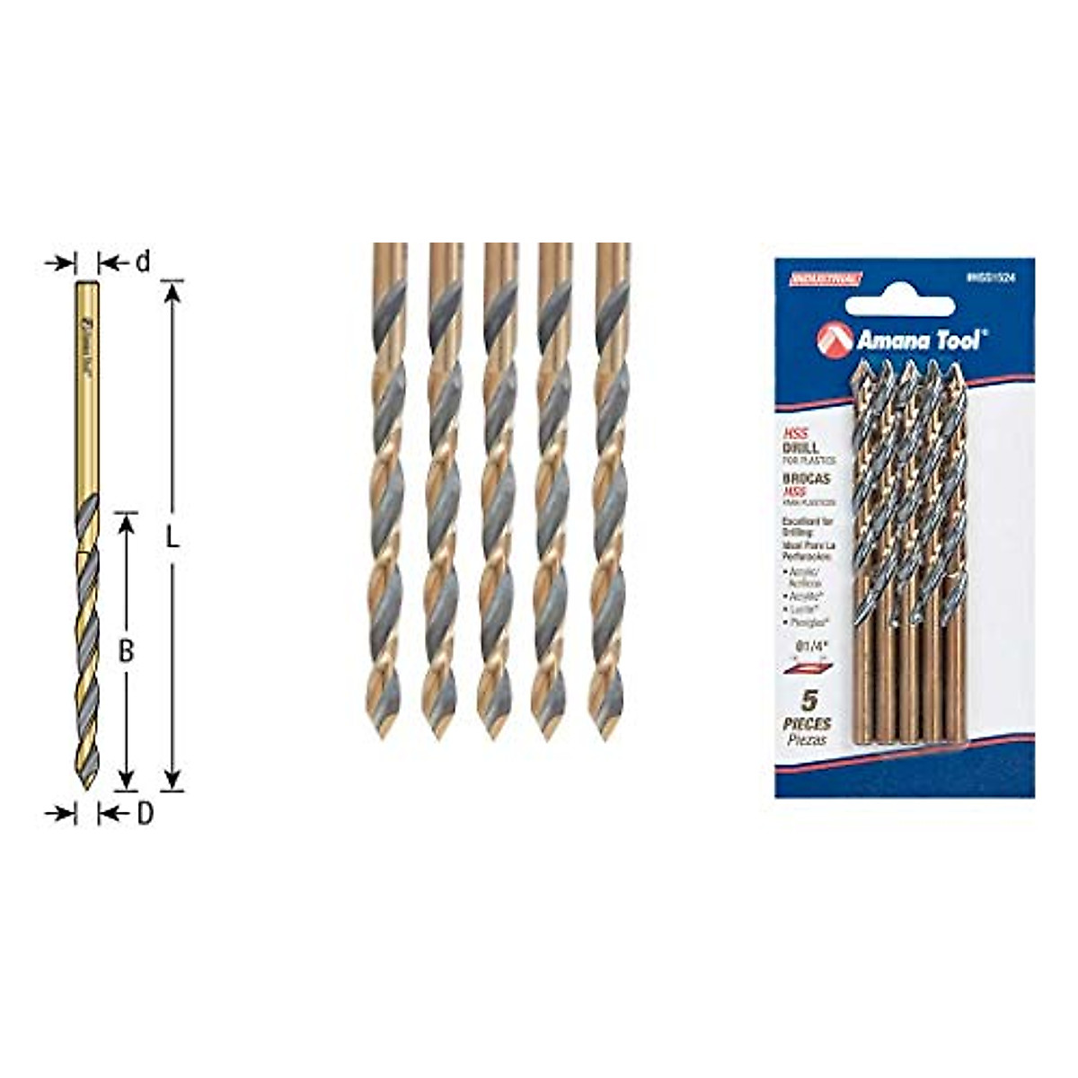 Amana Tool - (HSS1522) 3/16" Hss Plastic Drill 5 Pack