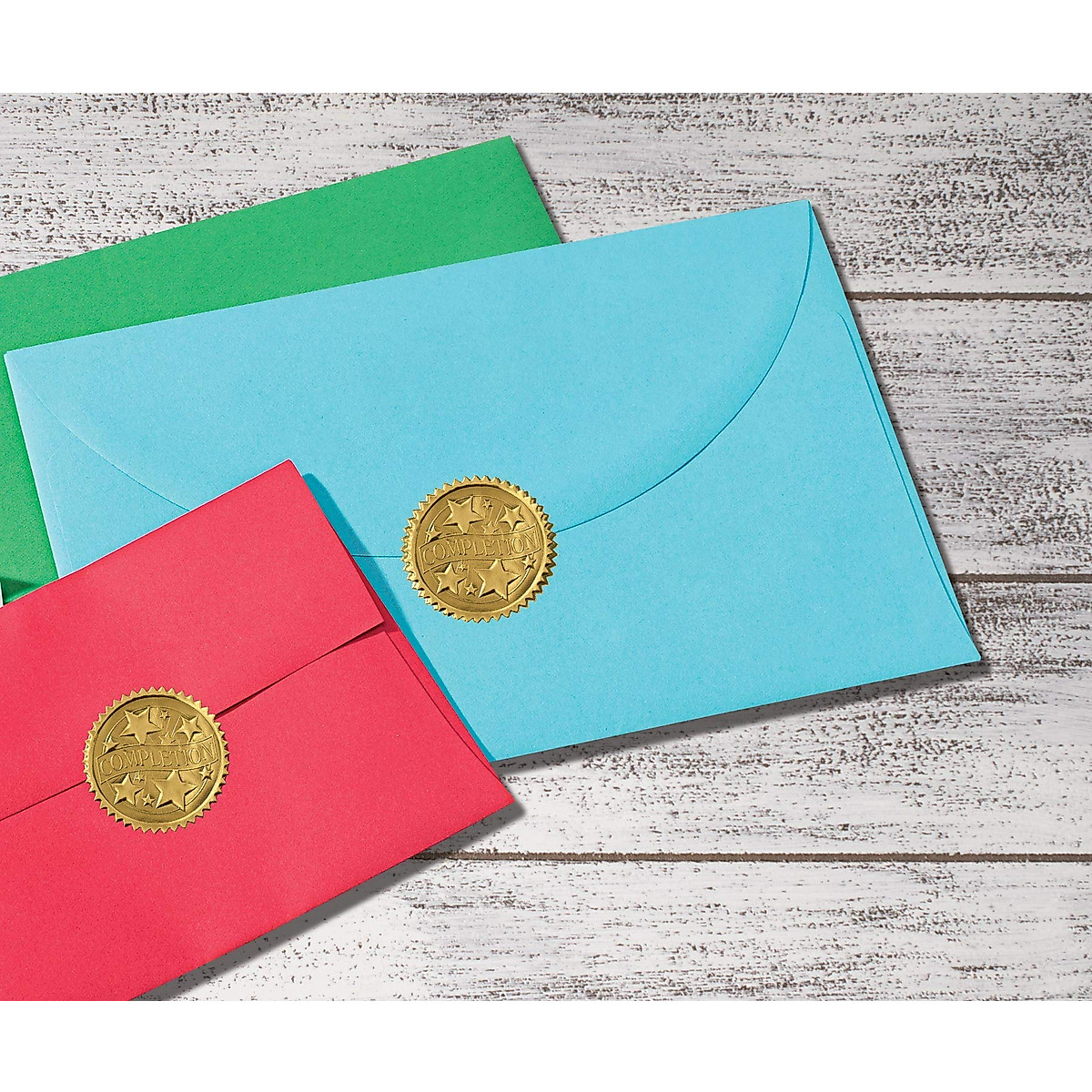 PaperDirect Embossed Completion Gold Foil Certificate Seals, 2 Inch, Self Adhesive, 100 Count, Embossed Seals For Certificates, Achievement And Award Stickers For School, Work, Diploma