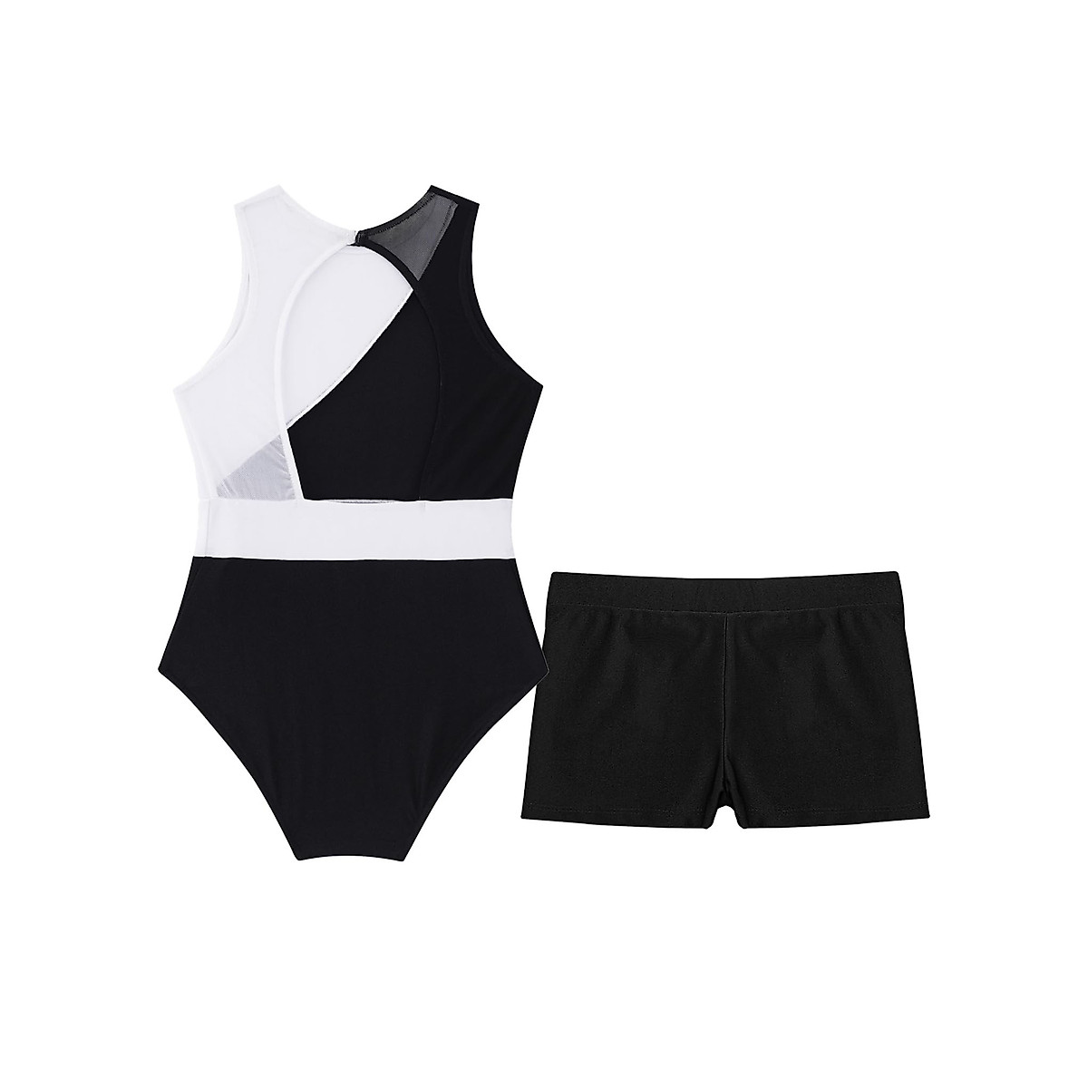 Hansber Kids Girls Sleeveless Gymnastics Leotards with Shorts 2 Piece Dance Outfits Ballet Dance Biketard Gym Workout Bodysuit White 7-8